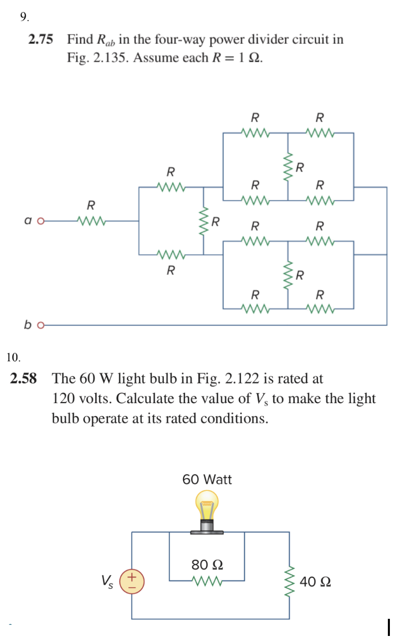 Solved 2.75 ﻿Find Rab ﻿in the four-way power divider circuit | Chegg.com