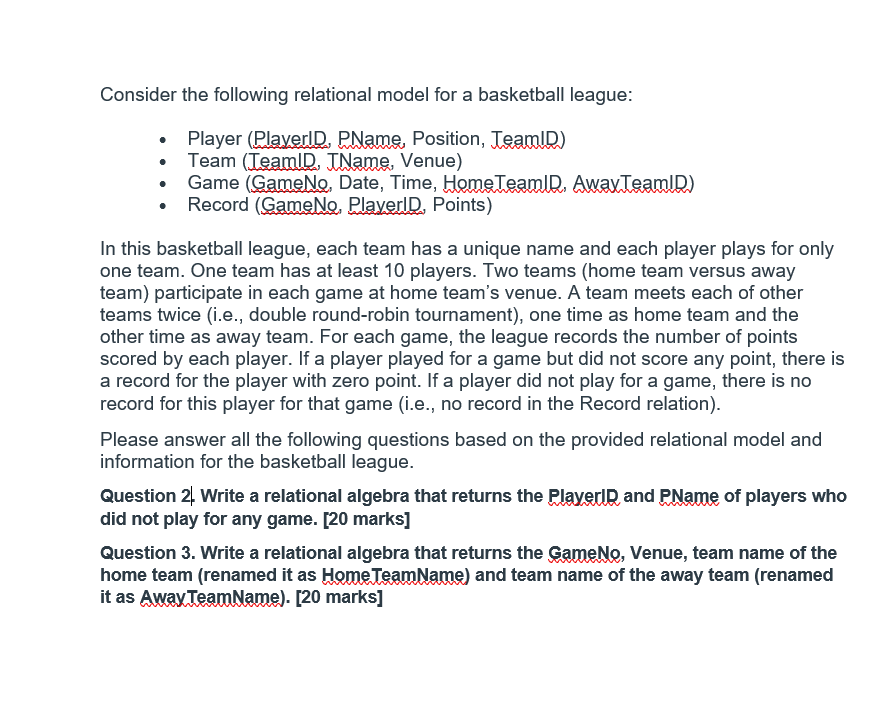 Solved Consider the following relational model for a | Chegg.com