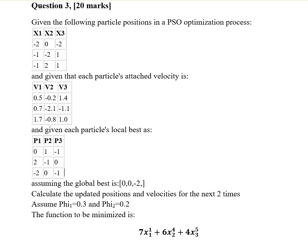 Solved Question 3, [20 marks] Given the following particle | Chegg.com