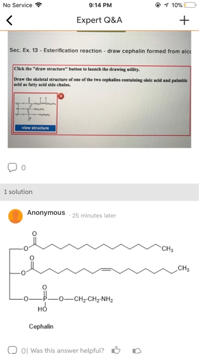Solved Sec. Ex. 13 - Esterification reaction draw cephalin | Chegg.com