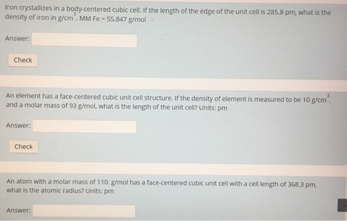 Solved Iron crystallizes in a body-centered cubic cell. If | Chegg.com