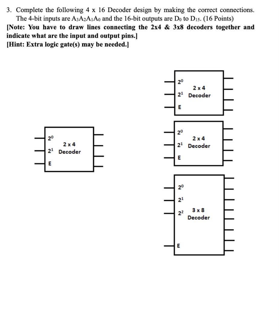 Solved 3. Complete the following 4 x 16 Decoder design by | Chegg.com