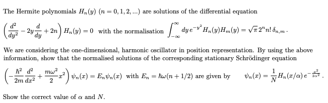 Solved The Hermite polynomials H (y) (n 0,1,2, ...) are | Chegg.com