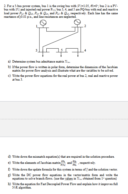 Solved For a 5-bus power system, bus 1 is ﻿the swing bus | Chegg.com
