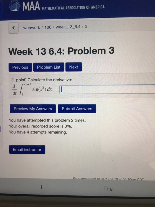 Solved: MAA MATHEMATICAL ASSOCIATION OF AMERICA Webwork/10... | Chegg.com