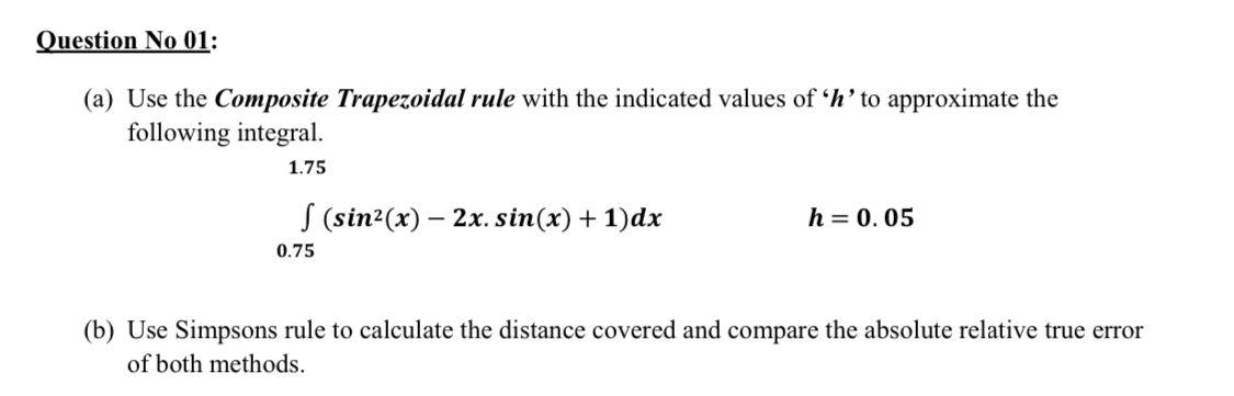 Solved (a) Use the Composite Trapezoidal rule with the | Chegg.com