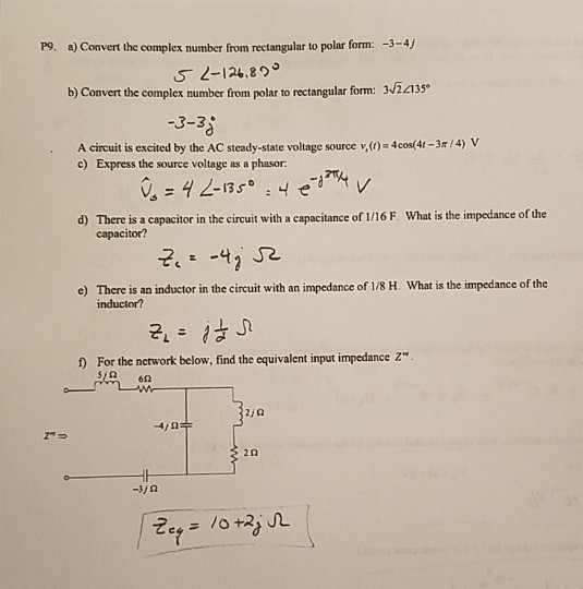 Solved a) Convert the complex number from rectangular to | Chegg.com