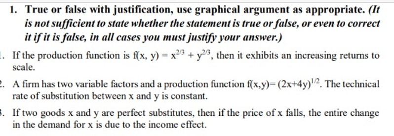 Solved True or false with justification, use graphical | Chegg.com