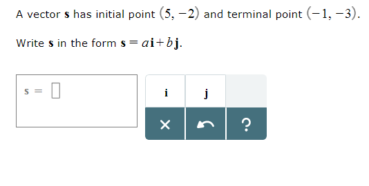 Solved A vector s has initial point (5, -2) and terminal | Chegg.com