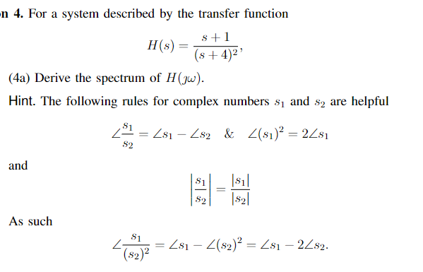 Solved -n 4. For a system described by the transfer function | Chegg.com