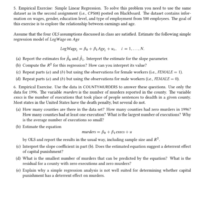 5. Empirical Exercise: Simple Linear Regression. To | Chegg.com