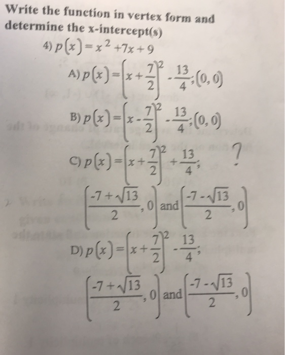 Solved Write the function in vertex form and determine the | Chegg.com