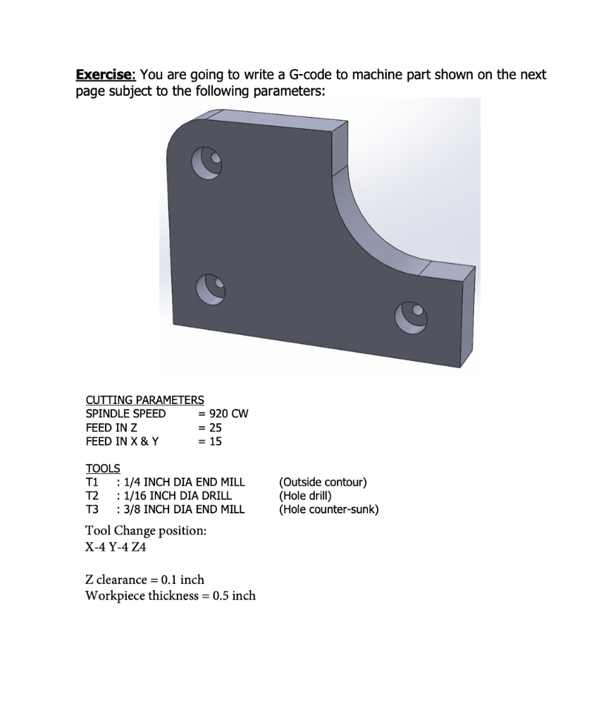 Solved Exercise: You are going to write a G-code to machine | Chegg.com