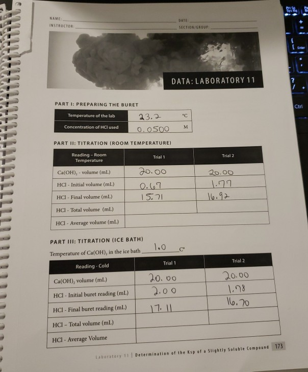 Solved NAME INSTRUCTOR DATE SECTION/GROUP DATA: LABORATORY | Chegg.com