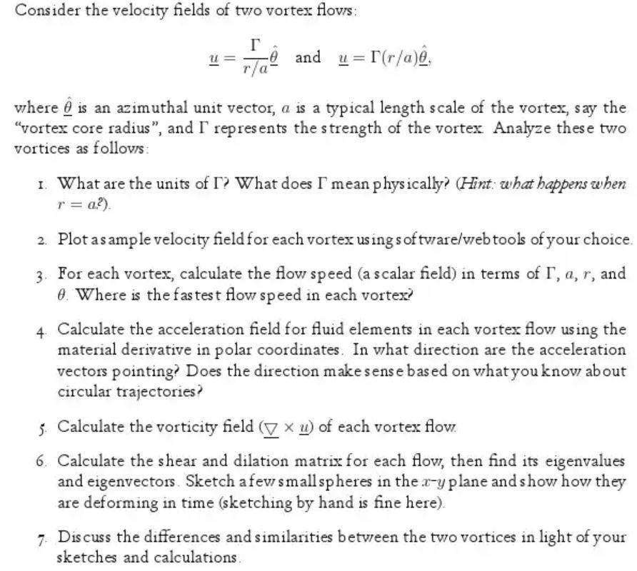 Solved Consider the velocity fields of tvo vortex flovrs: | Chegg.com