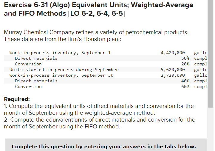 Solved Exercise 6-31 (Algo) Equivalent Units; | Chegg.com