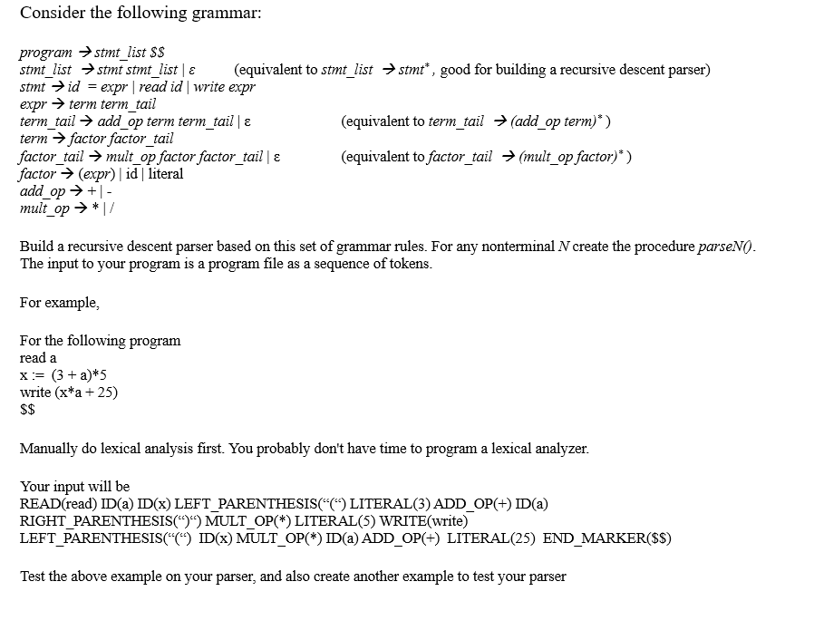 Consider The Following Grammar Program → Stmt List