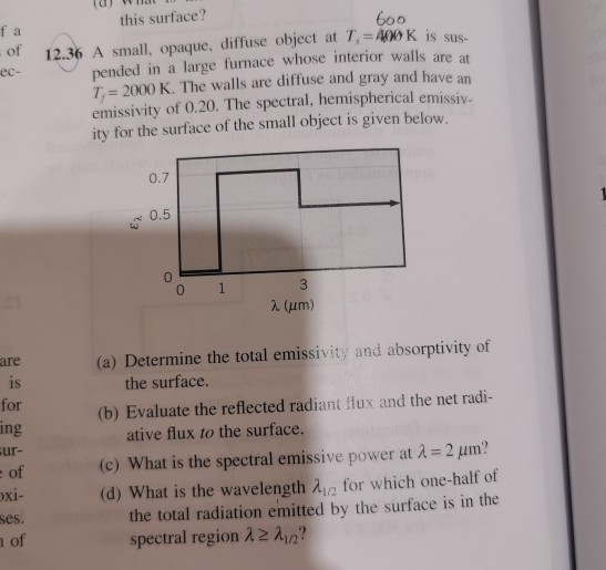 Solved this surface? 6o0 of 12.36 A small, opaque, diffuse | Chegg.com