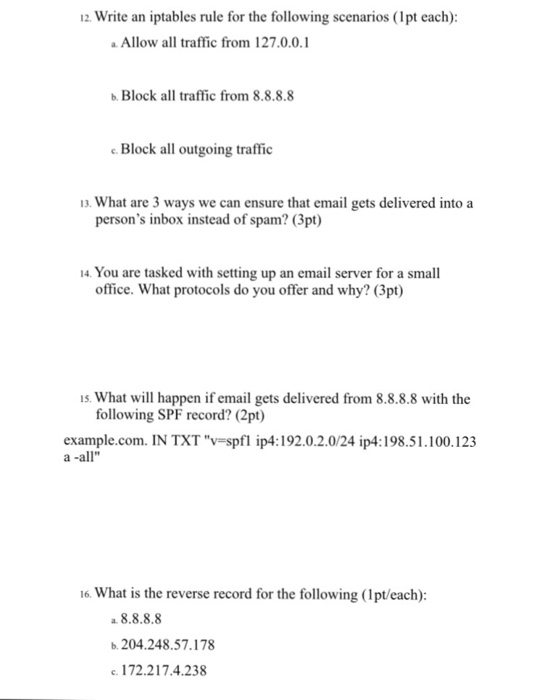 Solved 12. Write an iptables rule for the following | Chegg.com