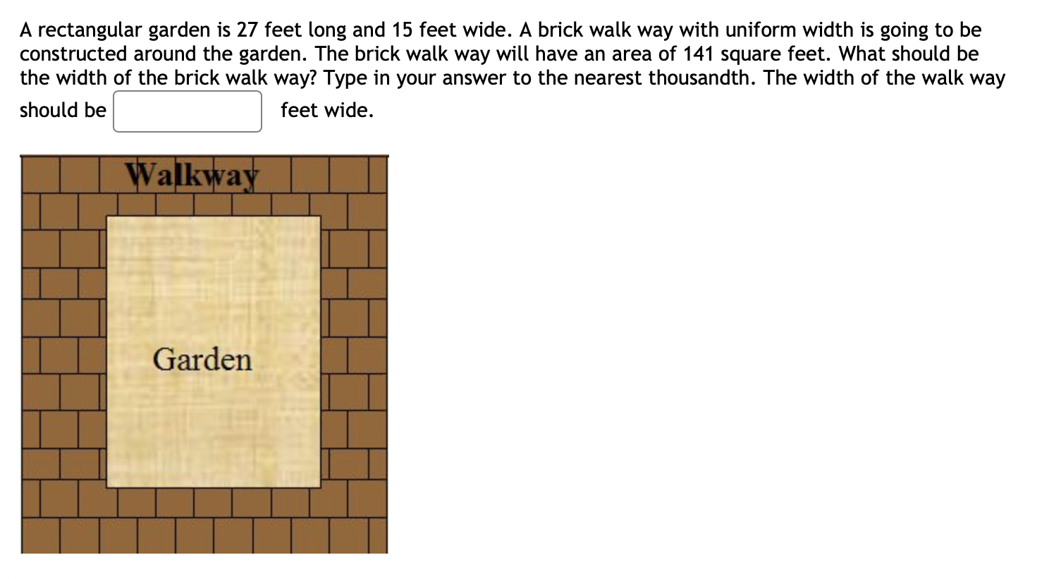 Solved A rectangular garden is 27 feet long and 15 feet | Chegg.com