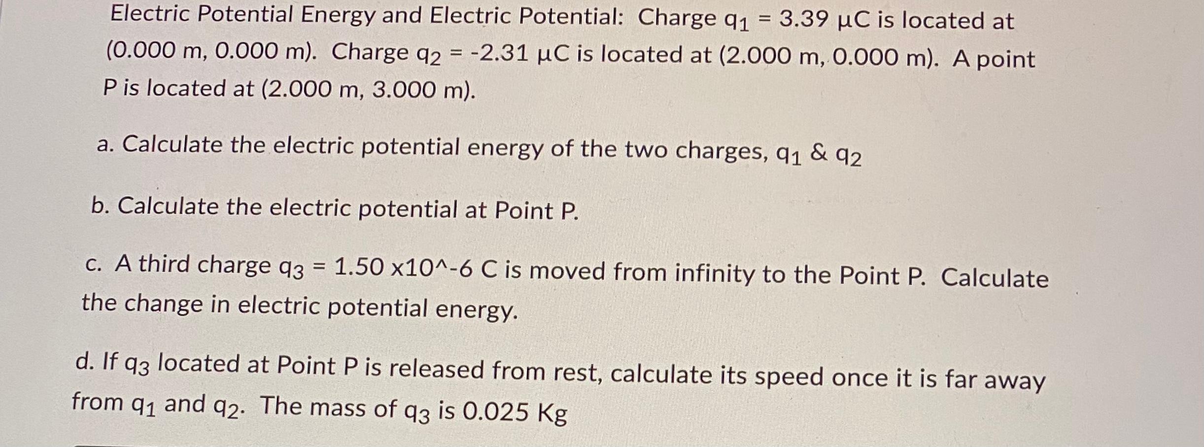 Solved Electric Potential Energy and Electric Potential: | Chegg.com