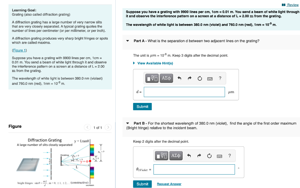 Learning Goal: Grating (also called diffraction | Chegg.com