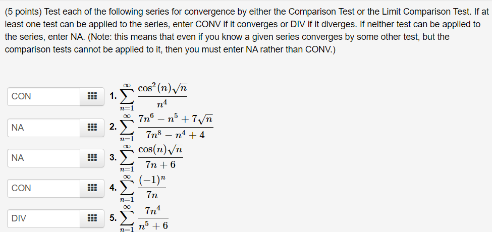 Solved (5 points) Test each of the following series for | Chegg.com