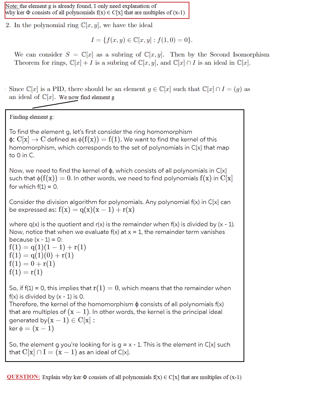 Solved Note: the element g is already found, I only need | Chegg.com