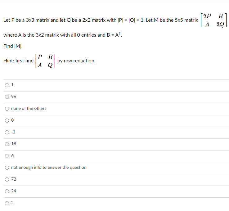 Solved Let P be a 3x3 matrix and let Q be a 2x2 matrix with | Chegg.com