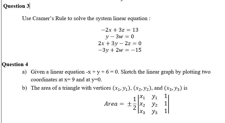 Solved Use Cramer's Rule to solve the system linear equation | Chegg.com