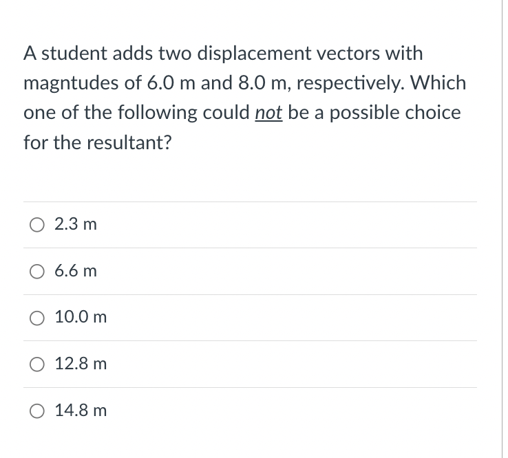 Solved A student adds two displacement vectors with | Chegg.com