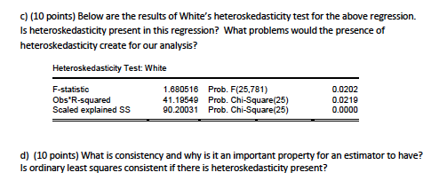 Solved c) (10 points) Below are the results of White's | Chegg.com