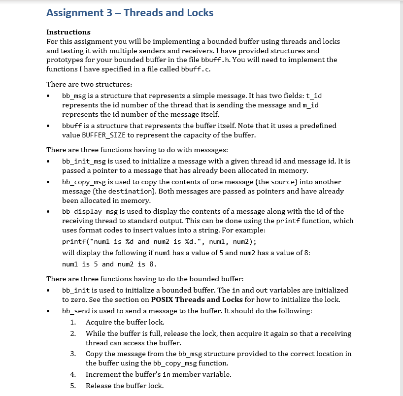 Assignment 3 - Threads and Locks Instructions For | Chegg.com