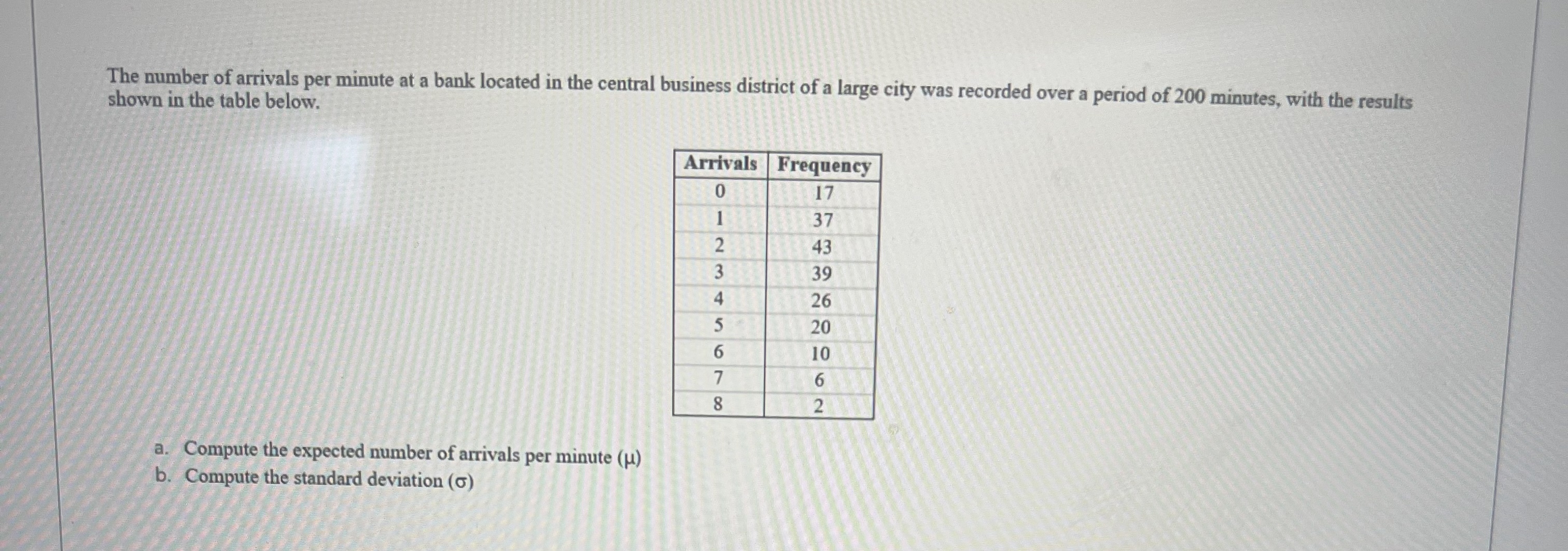 Solved The number of arrivals per minute at a bank located | Chegg.com