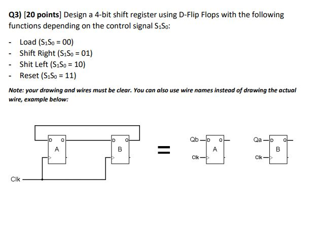 Solved Q3) (20 points) Design a 4-bit shift register using | Chegg.com