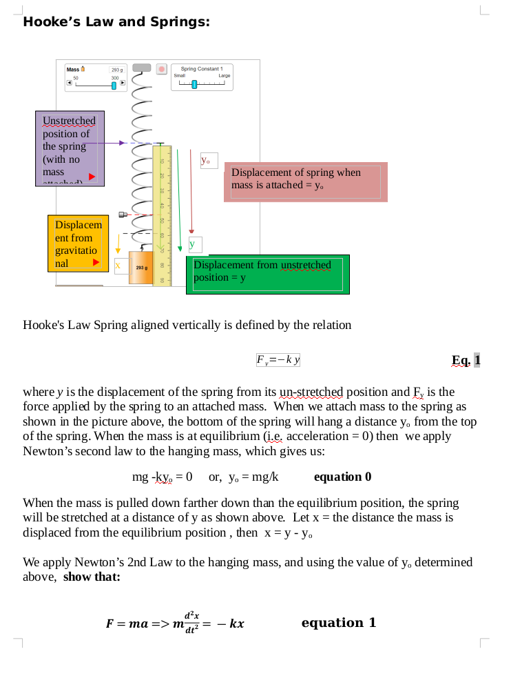 Solved Hooke's Law and Springs: Mass 2939 Spring Constant 1 | Chegg.com