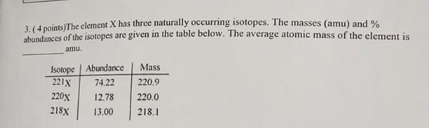 Solved 3. ( 4 points)The element X has three naturally | Chegg.com