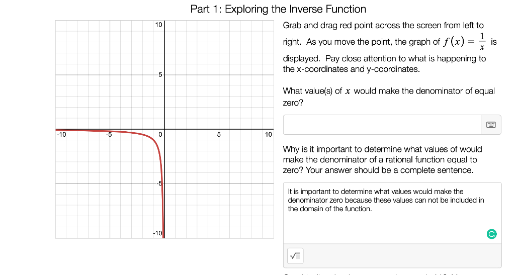 Solved 10 Part 1: Exploring the Inverse Function Grab and | Chegg.com
