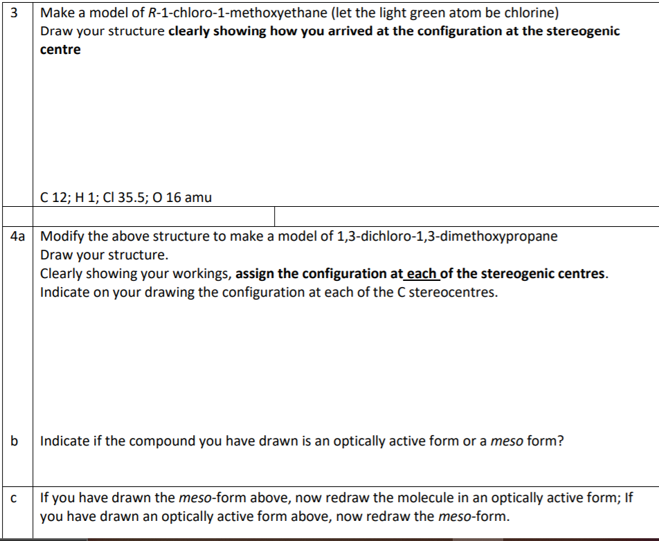 Solved 3 3 Make a model of R-1-chloro-1-methoxyethane (let | Chegg.com