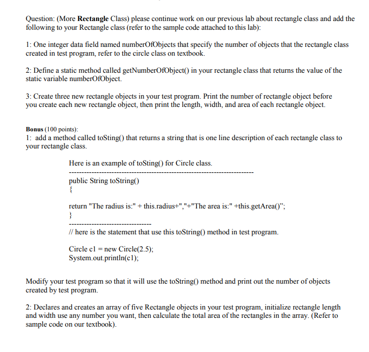 Solved public class Rectangle { private double length; | Chegg.com