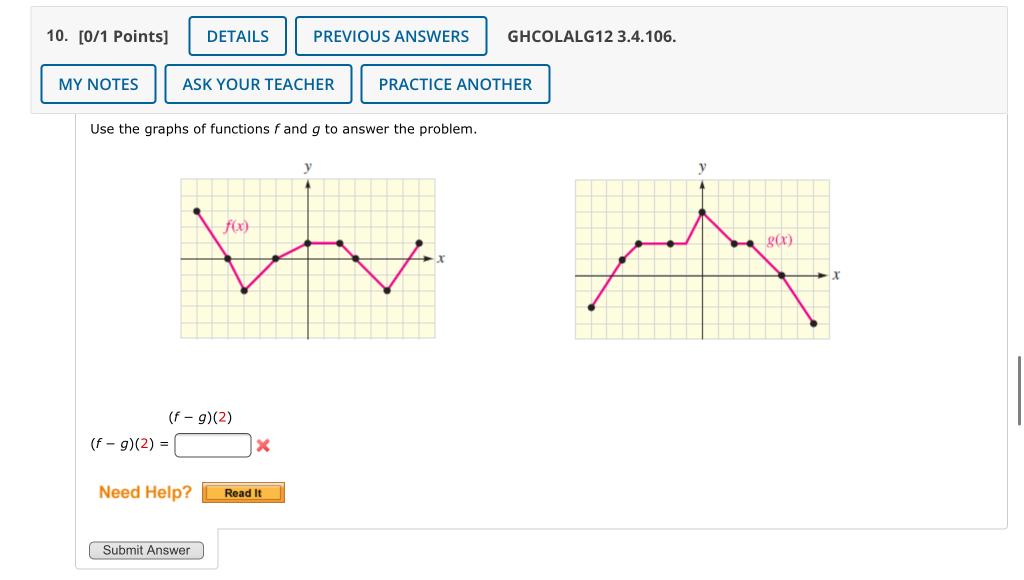 Solved Use the graphs of functions f and g to answer the | Chegg.com