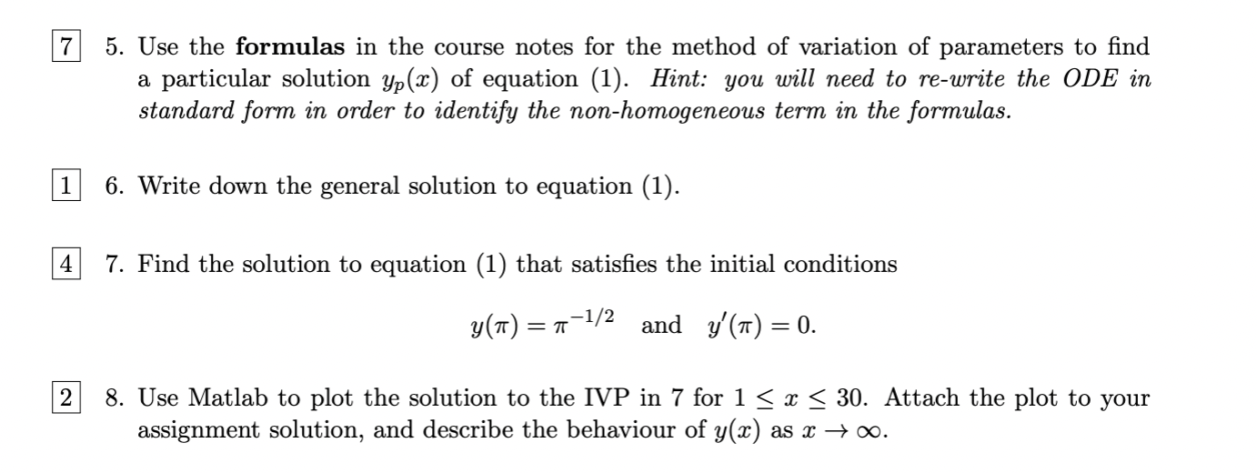 Solved Variation of parameters Consider the variable | Chegg.com