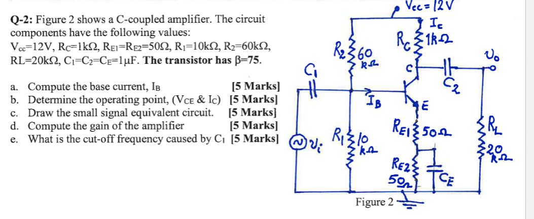 Solved Q-2: Figure 2 ﻿shows a C-coupled amplifier. The | Chegg.com