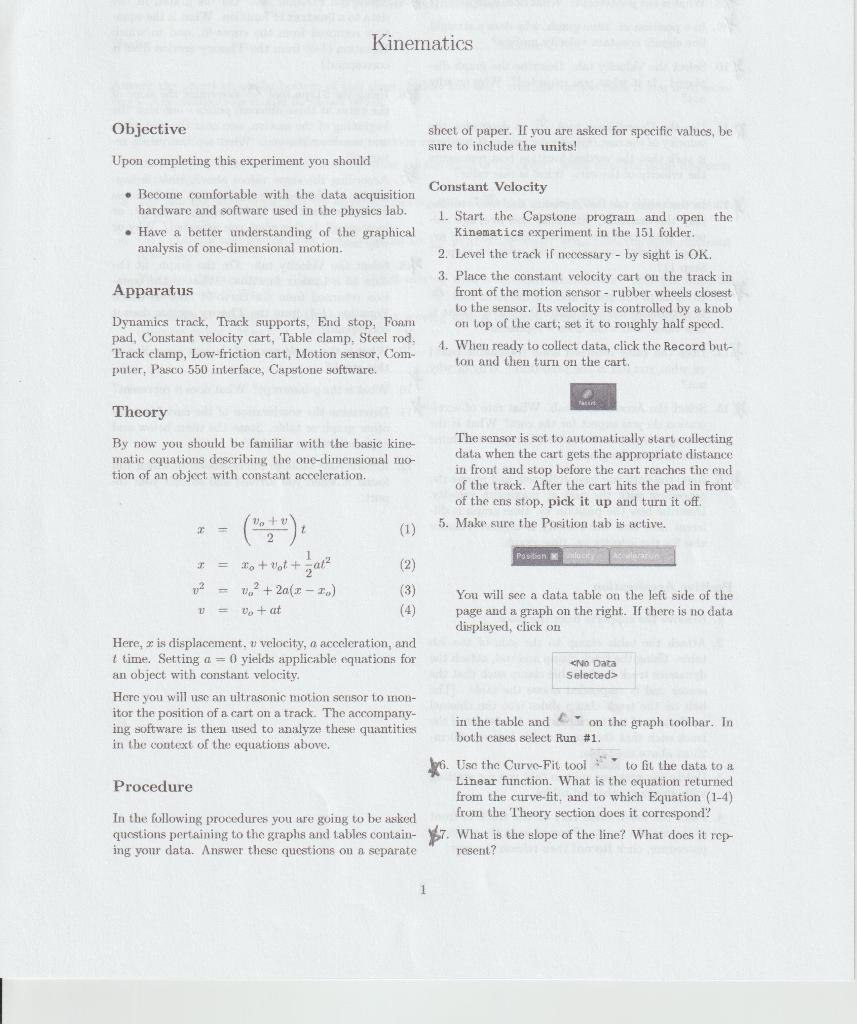 Solved Kinematics Objective Upon completing this experiment | Chegg.com