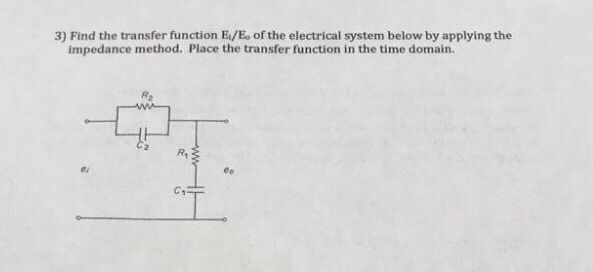 Solved 3) Find the transfer function E/Eo of the electrical | Chegg.com