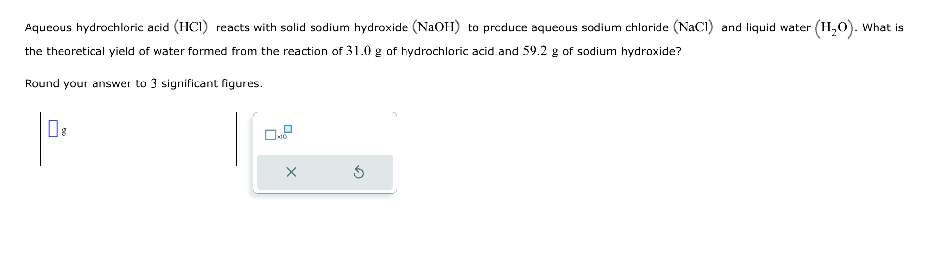 Solved Aqueous hydrochloric acid (HCl) reacts with solid | Chegg.com