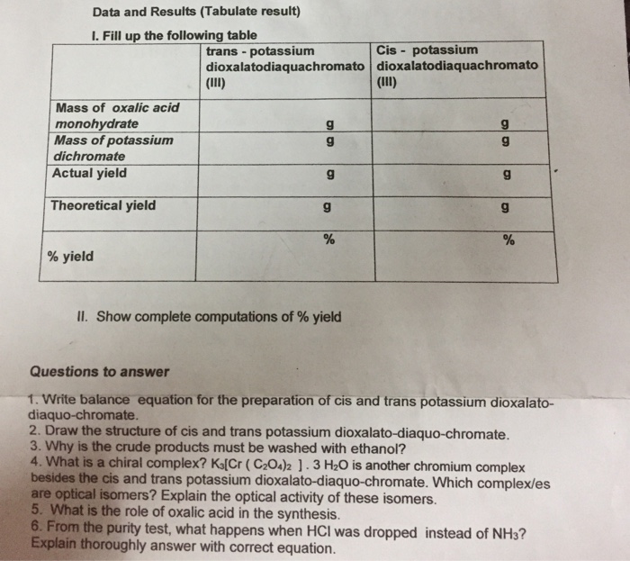 Solved EXPERIMENT No. 4 preparation of cis and trans | Chegg.com