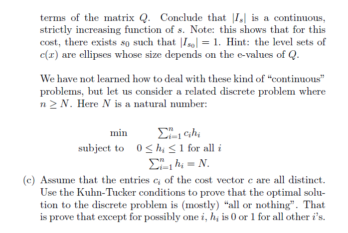 Consider the following "continuous" optimization | Chegg.com