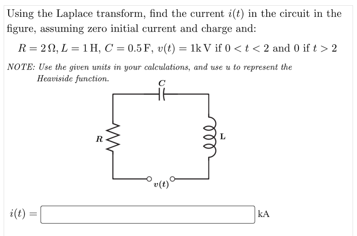 Solved Using the Laplace transform, find the current i(t) in | Chegg.com Solved Using the Laplace transform, find the current i(t) in | Chegg.com