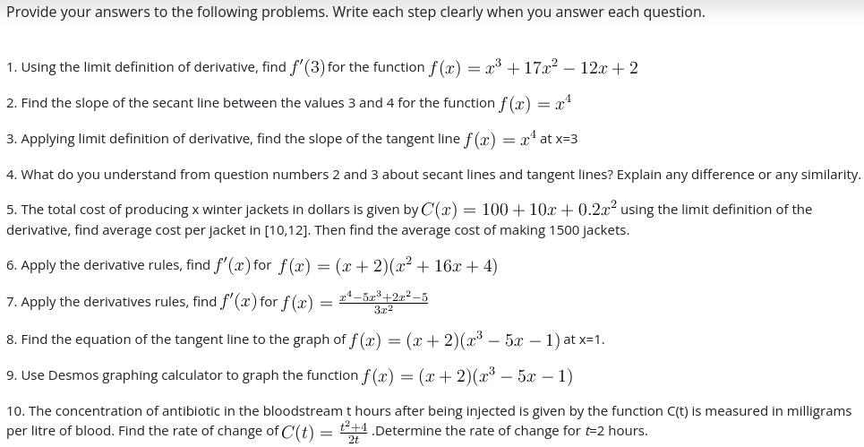Solved Provide your answers to the following problems. Write | Chegg.com